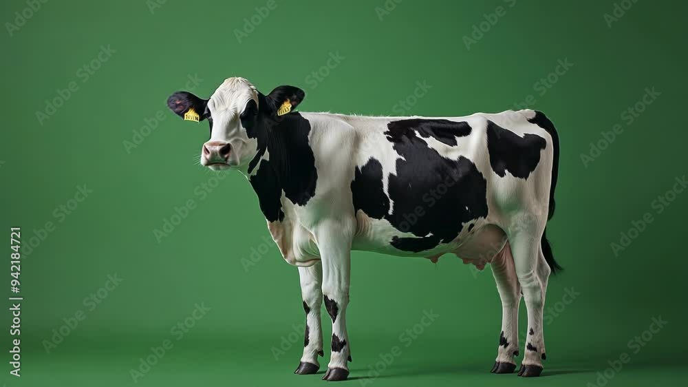 Holstein Cow on Green Background Displaying Black and White Spots in a ...