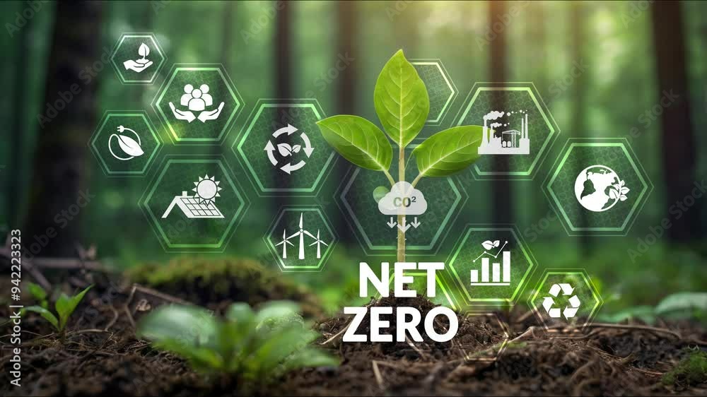 Net zero by 2050. Carbon neutral. Net zero greenhouse gas emissions ...