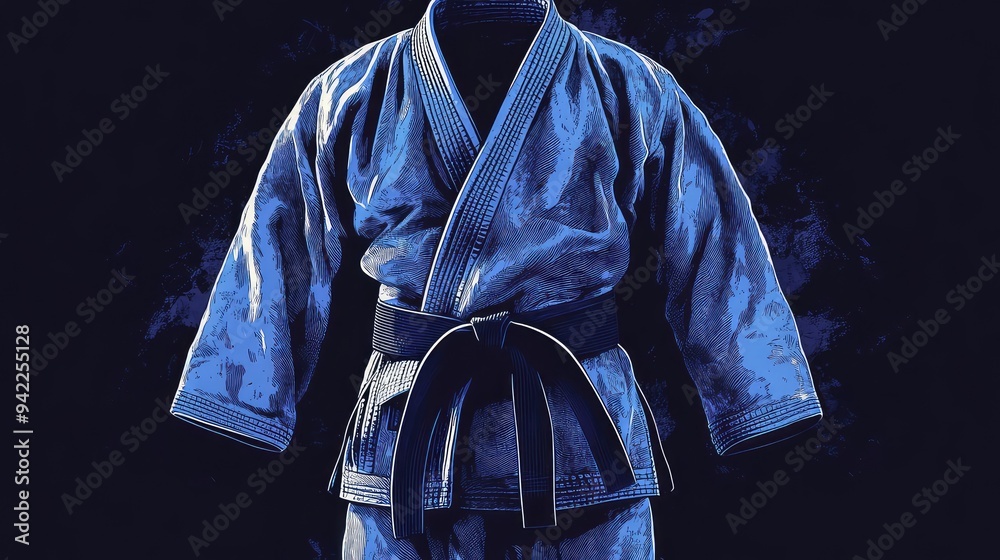 Modern Illustration of a Blue Gi and Black Belt on a Black Background ...