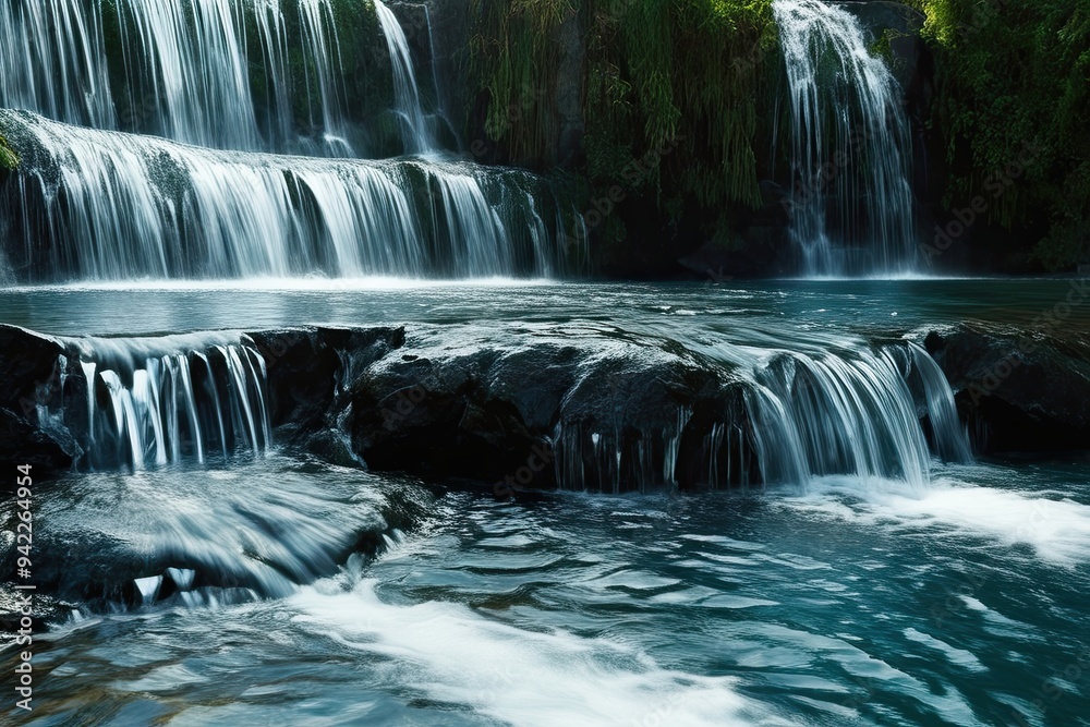 Cascading Waterfall Texture with Shimmering Ripples and Light Effects ...