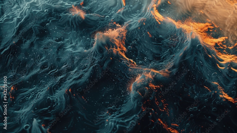 Dangerous powerful storm surge wave, dark and fearful provoking scene ...