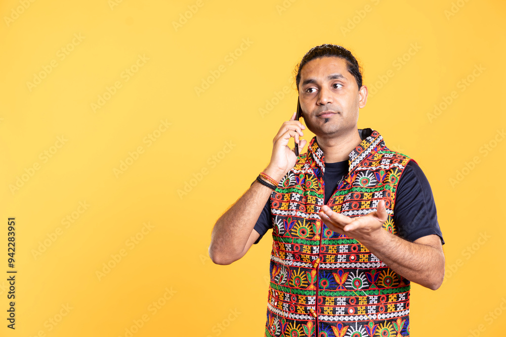 Confused indian man disagreeing with friend over debacle on call ...