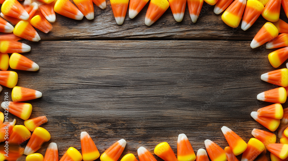 a candy corn border for a blank Halloween sign with a rustic wood ...