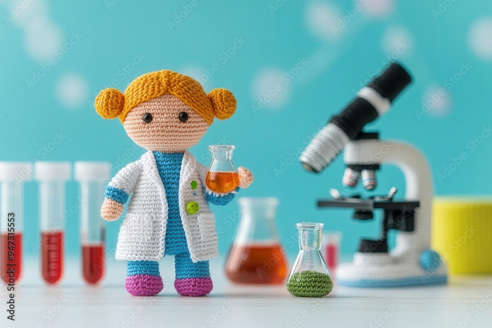 Crochet amigurumi scientist with a tiny lab coat and beaker Stock Photo ...