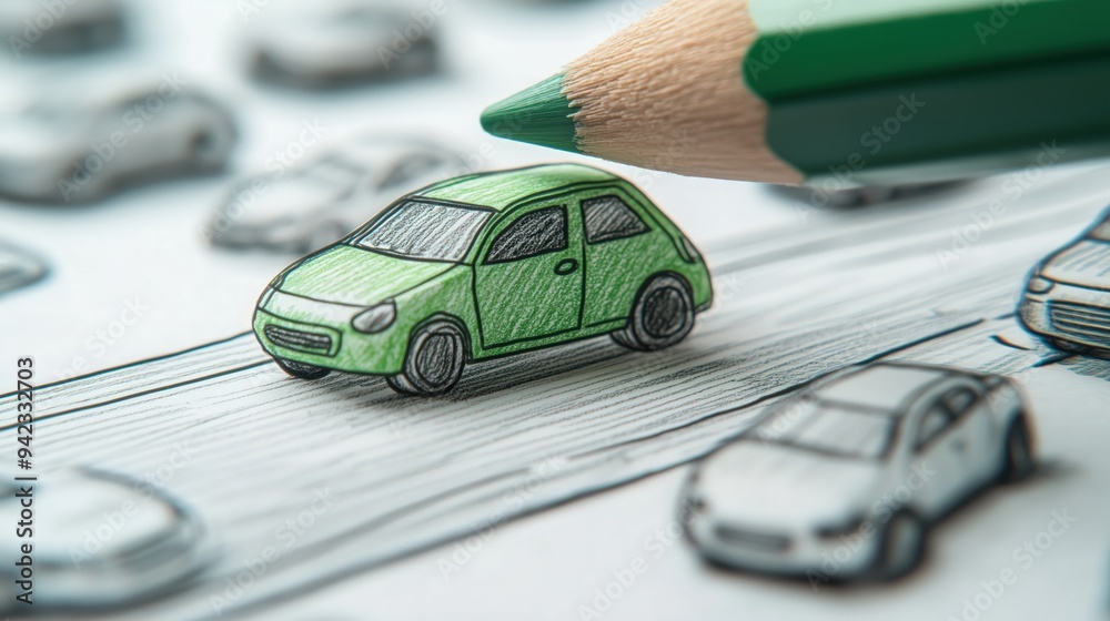 Artistic representation of green energy in transport, featuring an ...