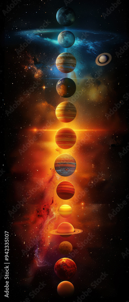 vertical segmented images of the planets in our solar system. Stock ...