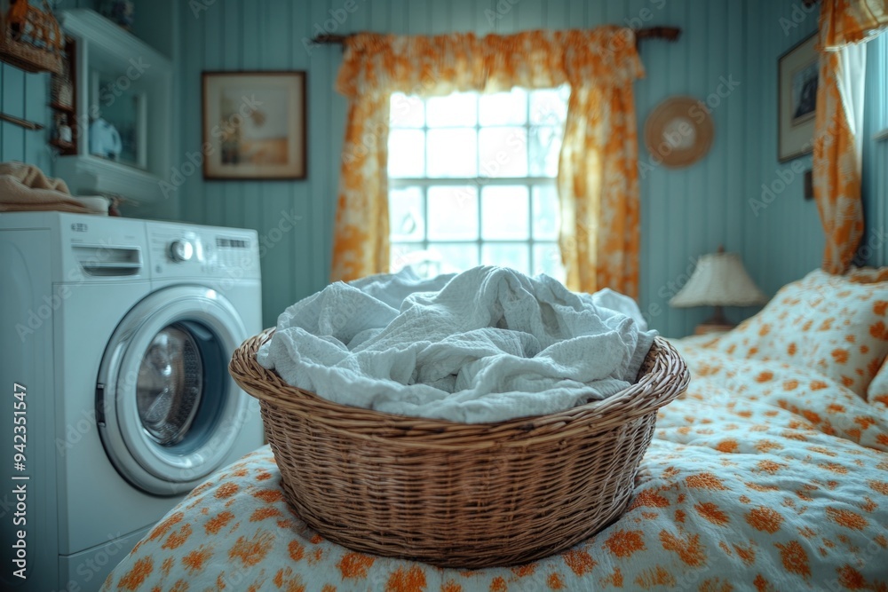 Full Laundry Basket on Washing Machine: Efficient Laundry Room ...