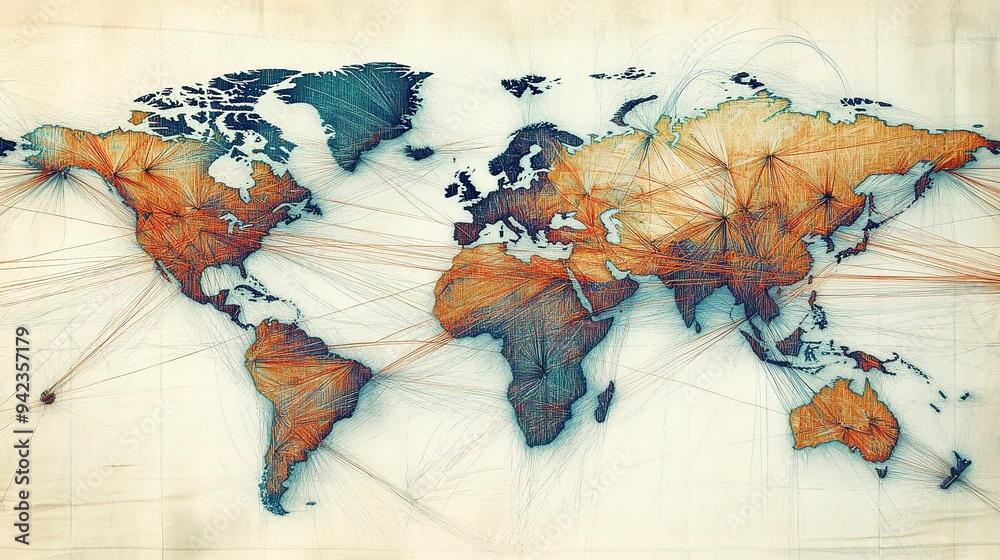 map of the world with connecting lines highlighting the various export ...