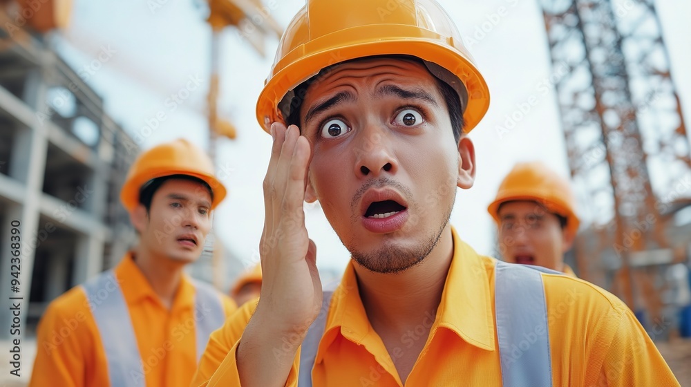 Portrait maintenance engineer man with team as a background wearing ...