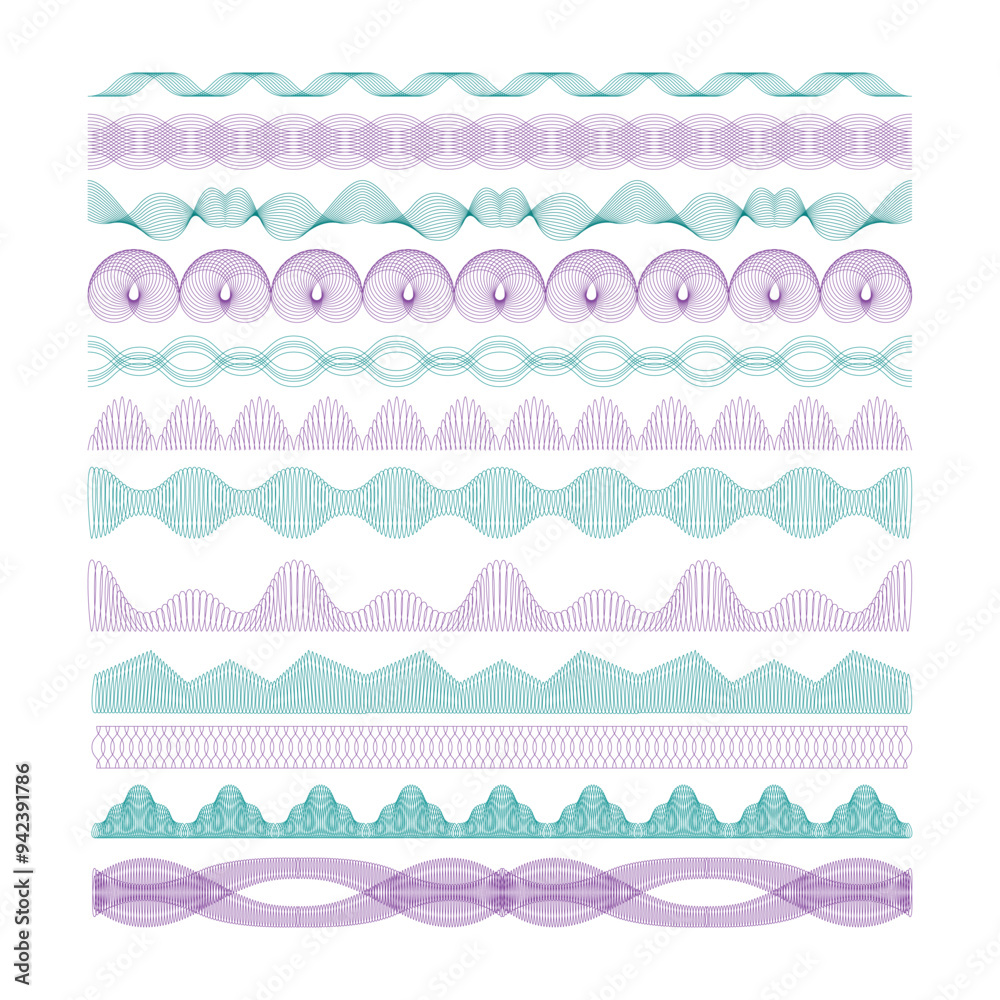 Set of Money watermark. Geometric wave, border and secure guilloches ...