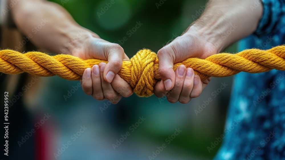 Teamwork, Collaboration, and Persistence Two Hands Pulling a Rope Together, Illustrating the ...