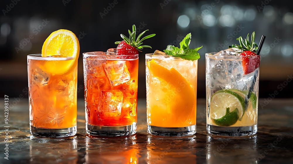 Summer cocktails filled with fruit and ice sit ready to refresh, each ...