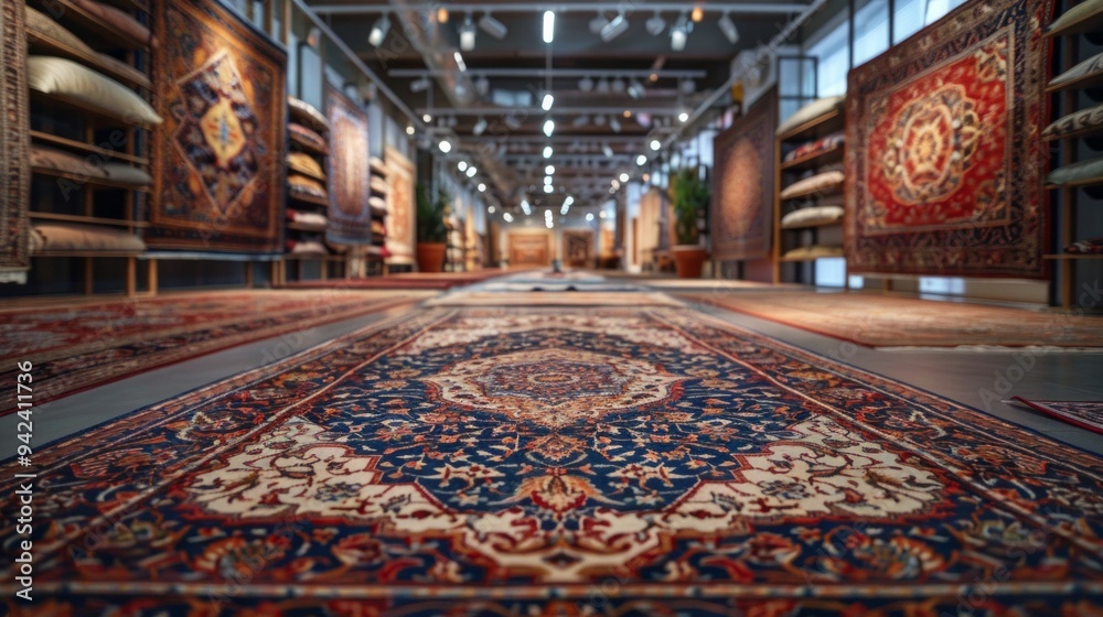 Variety of the gorgeous oriental carpets in traditional carpet store in ...