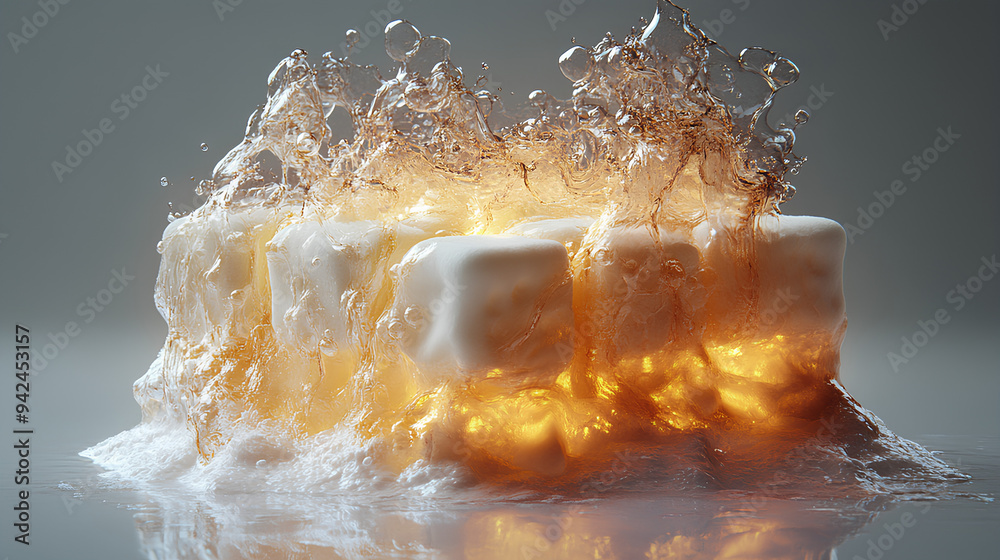 Explosive Splash of Liquid Encasing Marshmallows in a Surreal Scene of ...