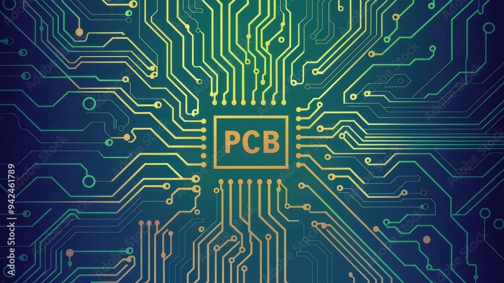 Abstract electric background featuring a printed circuit board (PCB ...