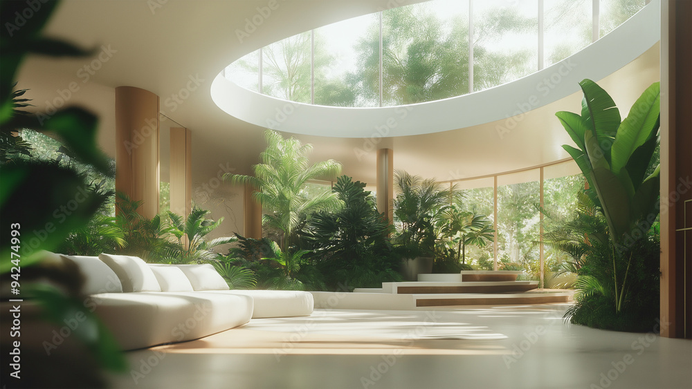 This contemporary space features a clean aesthetic and open design ...