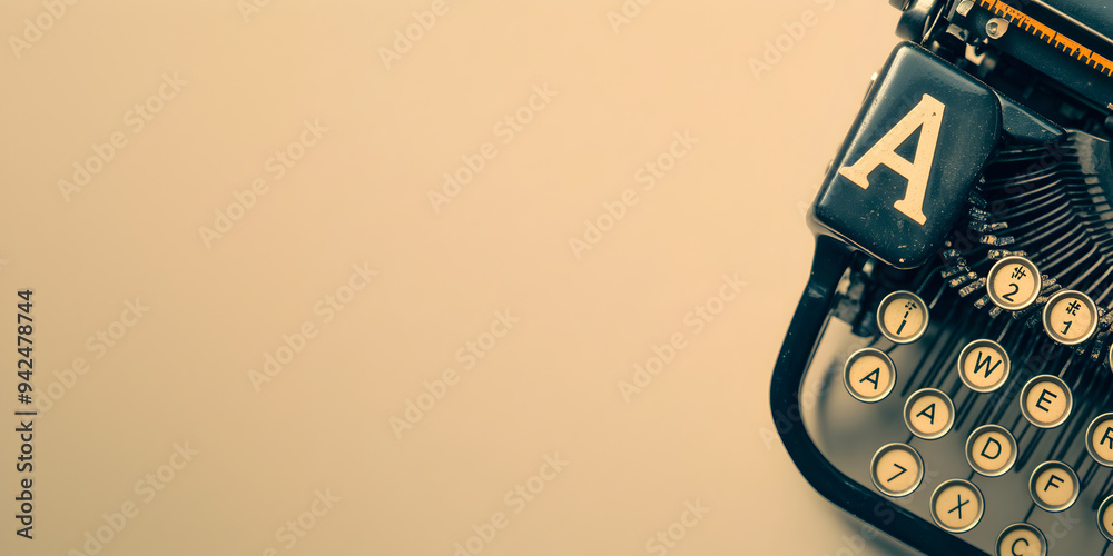 Vintage typewriter banner. Old-fashioned typewriter with highlighted ...