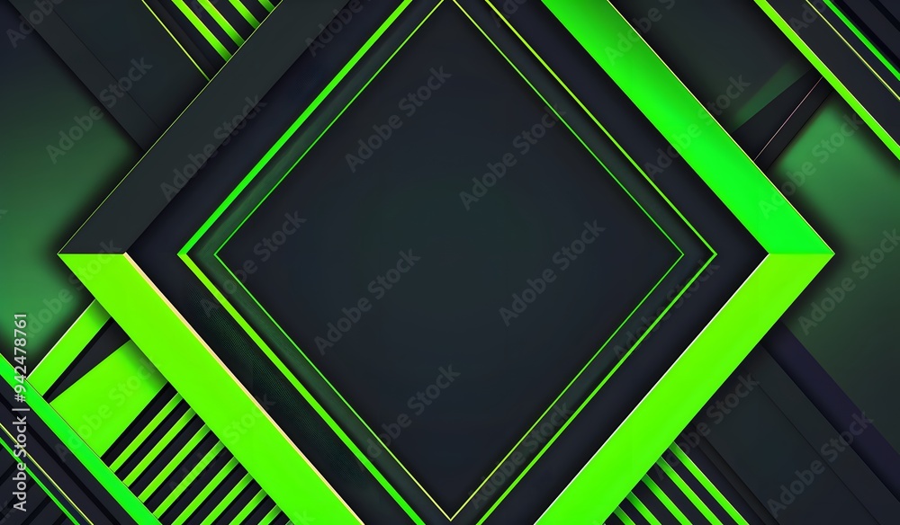 Design of a simple black background with green color corner frames, in ...