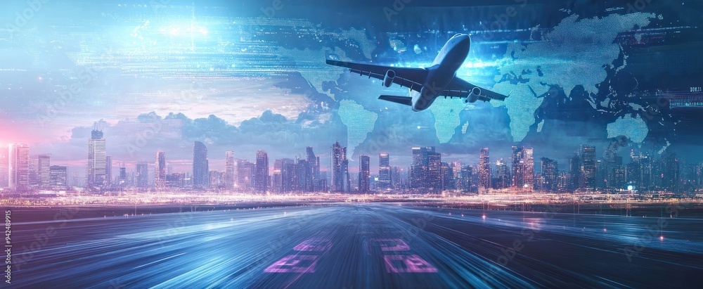 Technology digital future of commercial air transport concept, Airplane ...