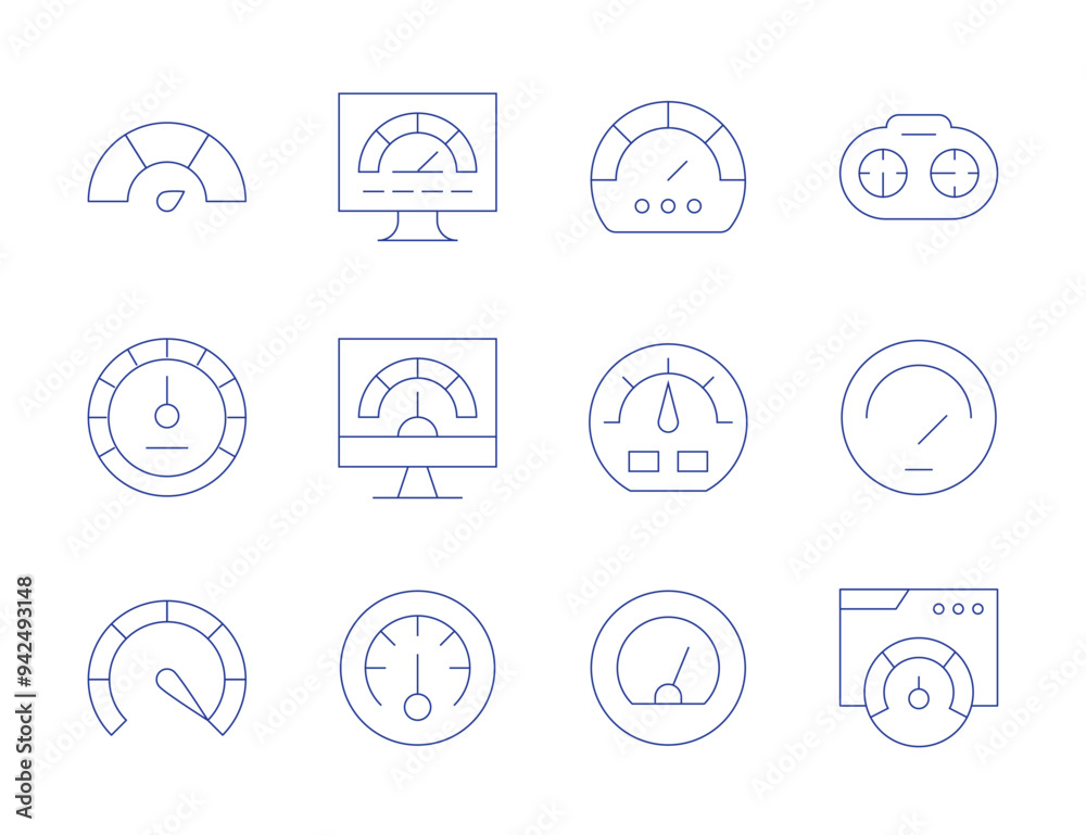 Speedometer icons. Thin Line style, editable stroke. speedometer ...
