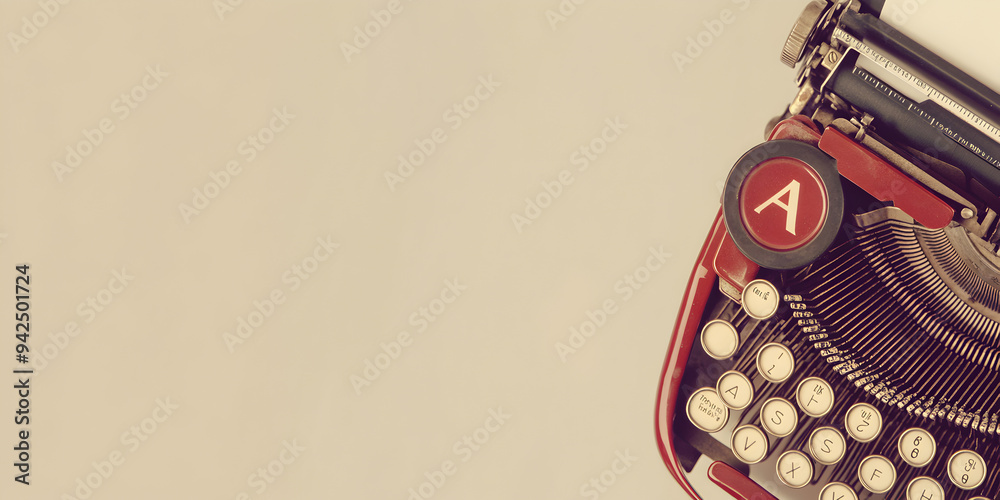 Vintage typewriter banner. Old-fashioned typewriter with highlighted ...