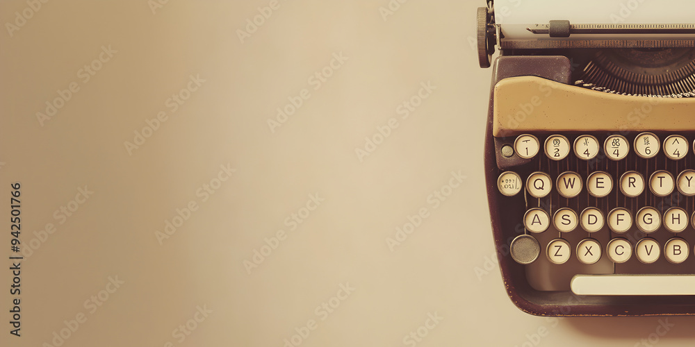 Vintage typewriter banner. Old-fashioned typewriter with highlighted ...