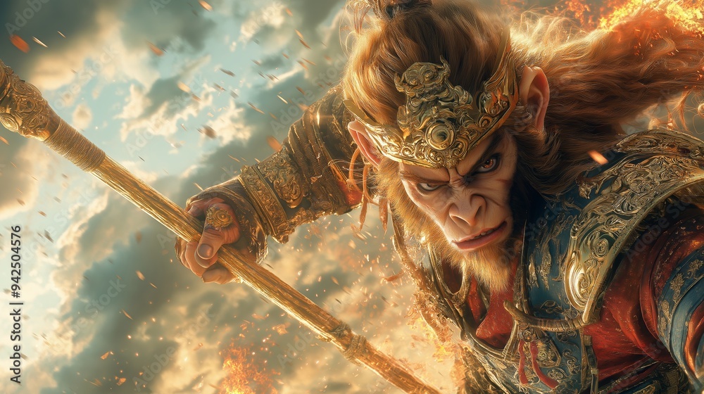 Sun Wukong, the Monkey King in the traditional Chinese myth of Journey ...