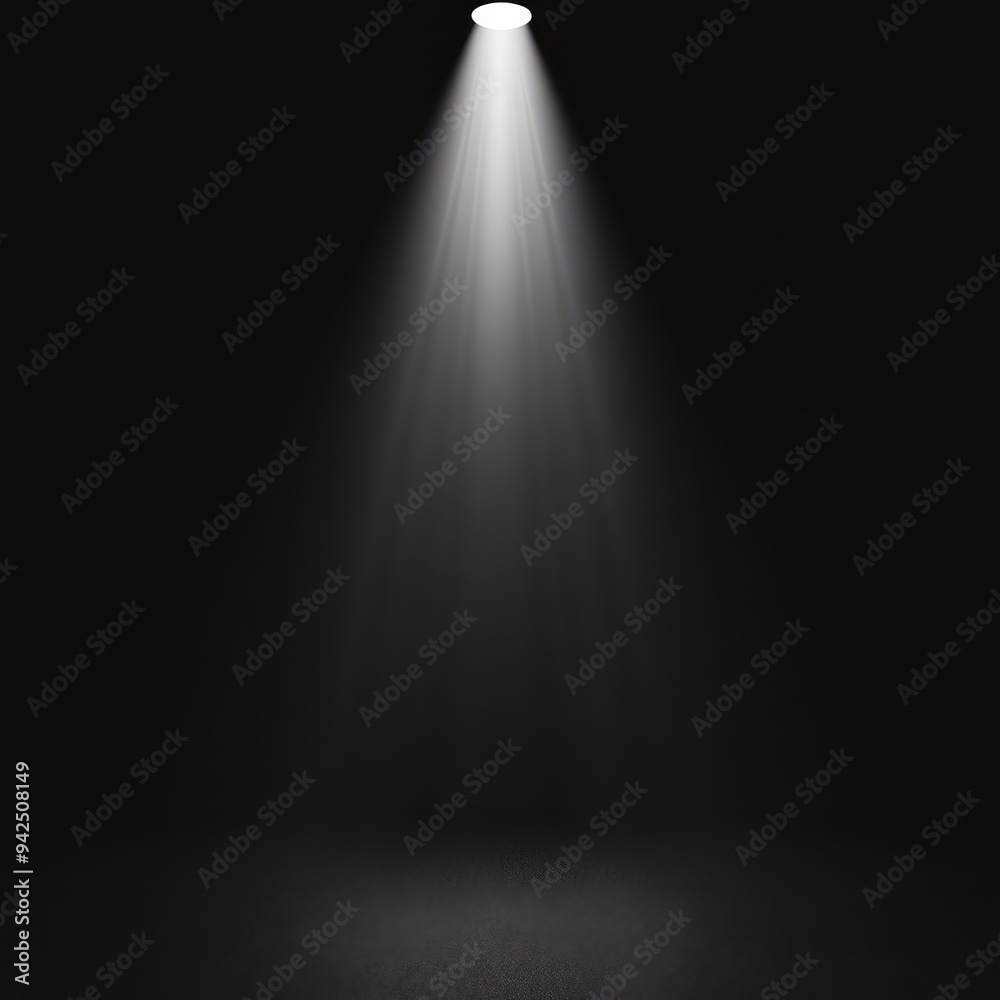 black background illuminated by a brilliant white spotlight cascading ...