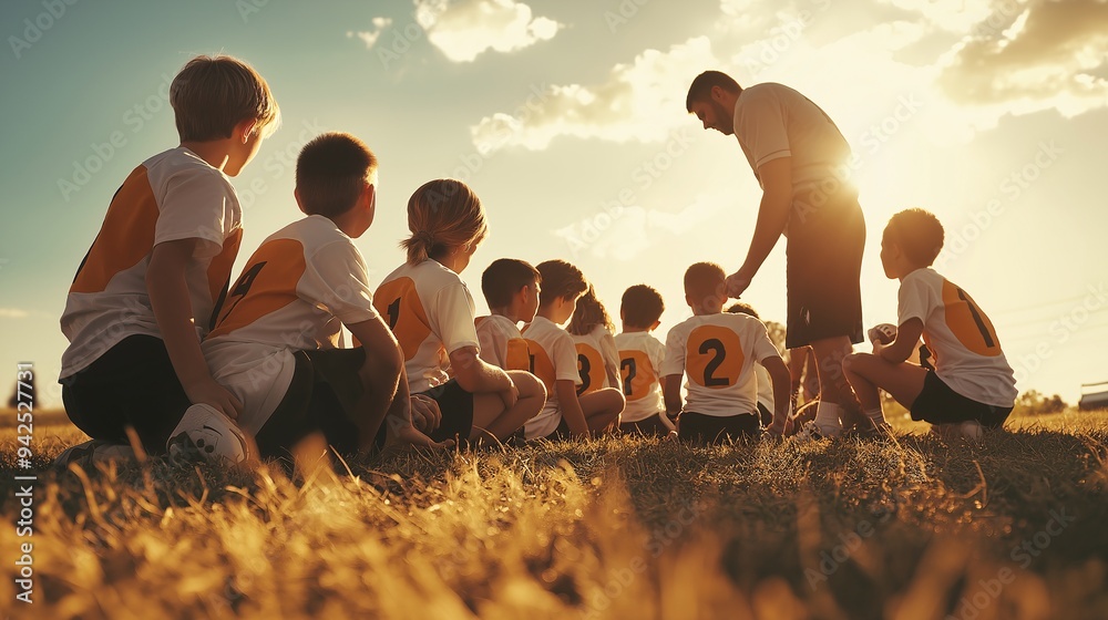 Young Soccer Team Huddle: A low-angle view of a youth soccer team ...