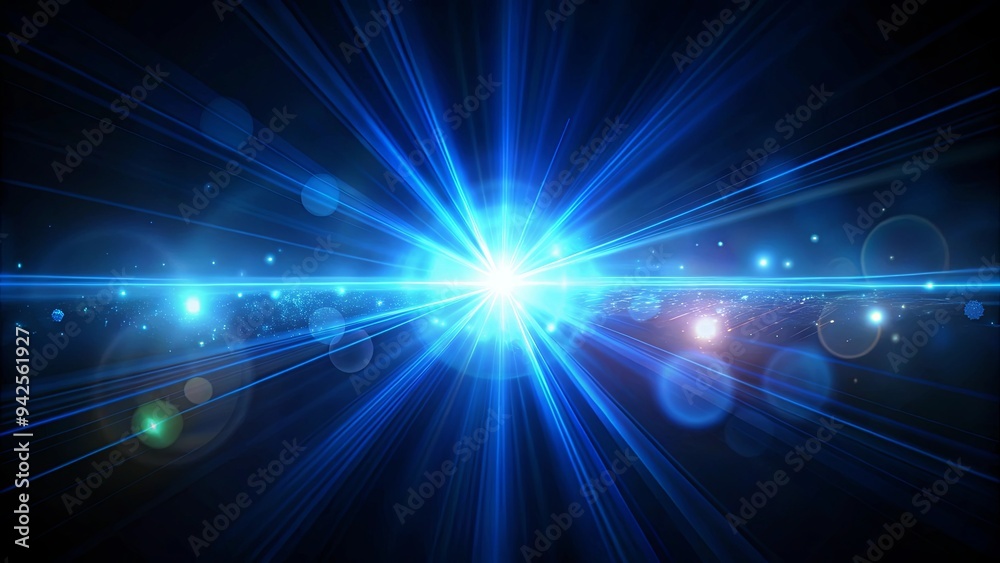 Blue lens flare effect with bokeh and light streak on black background ...