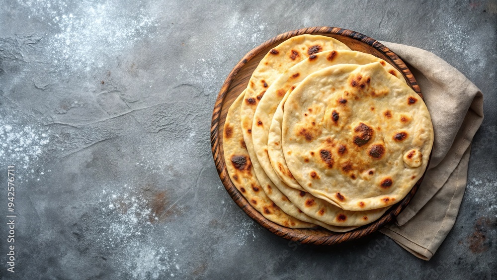 Homemade roti chapati flatbread on gray concrete background top view ...