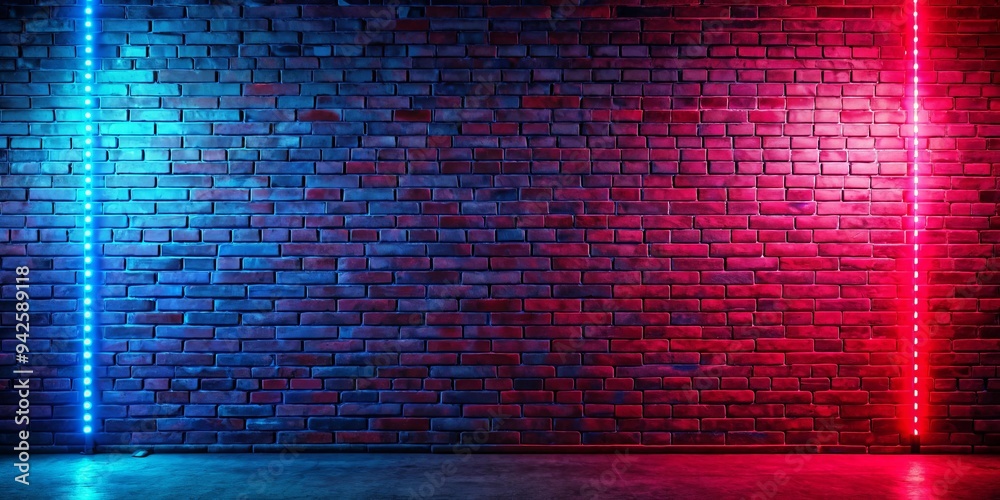 Vibrant neon lights casting a glow on an empty brick basement wall ...