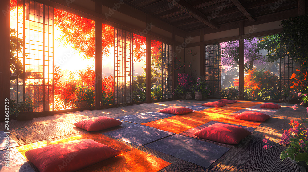 Japanese style dojo interior design and empty space ornaments Stock ...