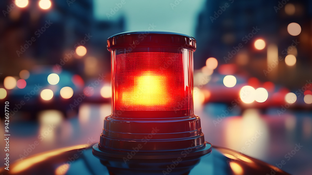 red emergency siren urgency alert and security police attention light ...