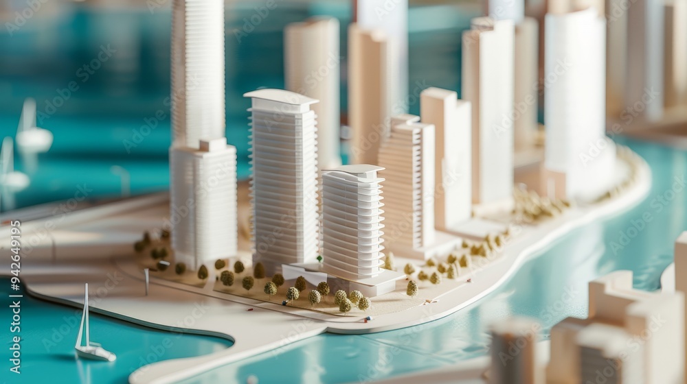 Architectural model of waterfront towers master plan with copy space ...