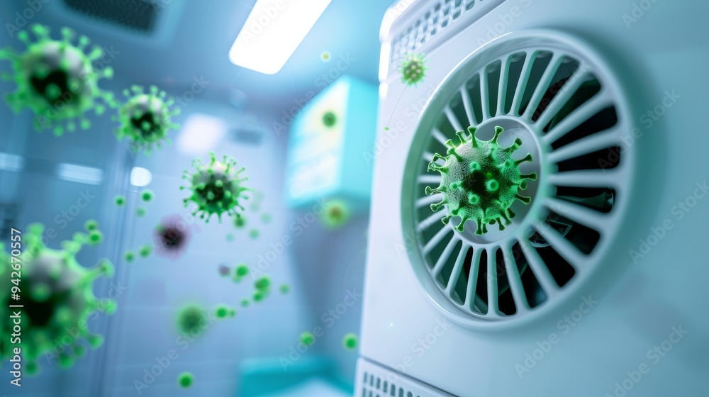 Bathroom ventilation fan with germs, improper air filtration, copy ...