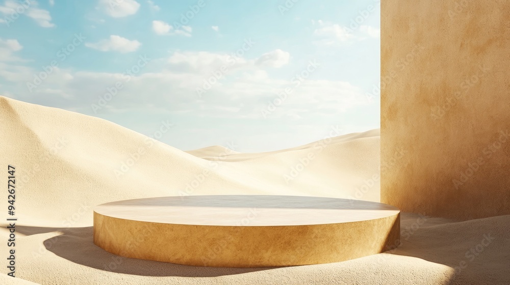 3D rendering of a sand podium in a windy desert environment for ...