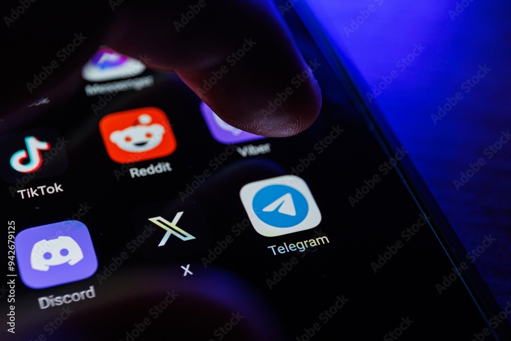 Telegram app on smartphone screen. Telegram messenger, free speech ...