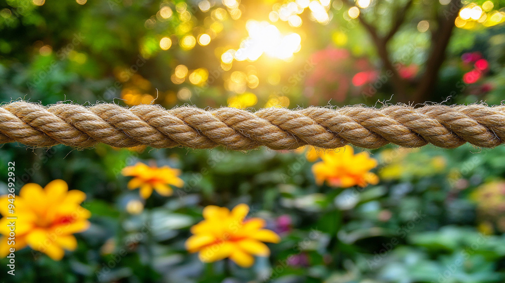 taut rope, symbolizing tension, strength, and teamwork. The blurred ...