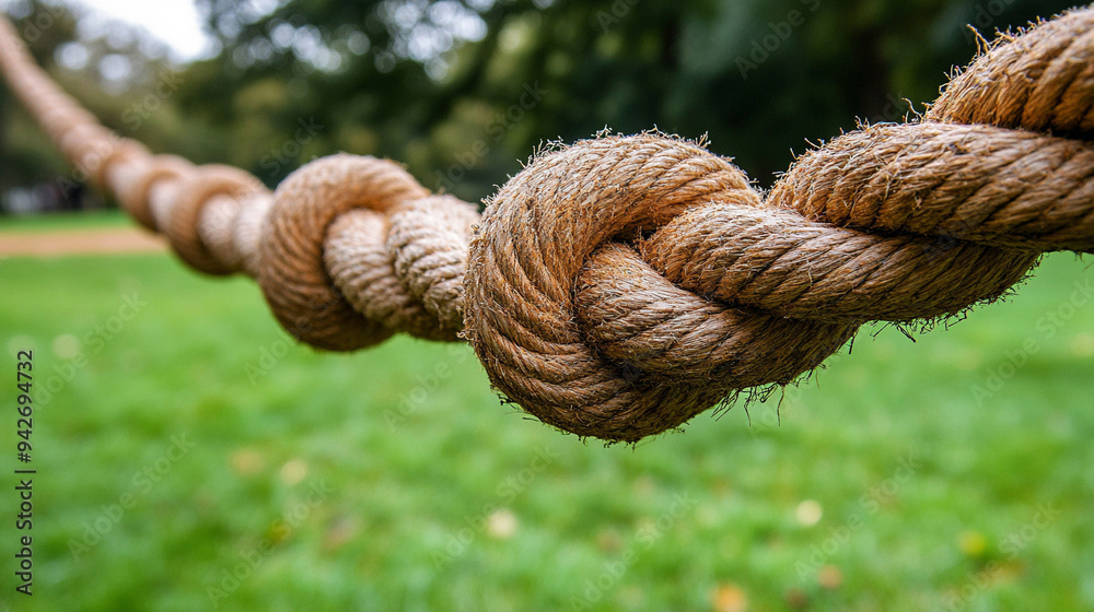taut rope, symbolizing tension, strength, and teamwork. The blurred ...