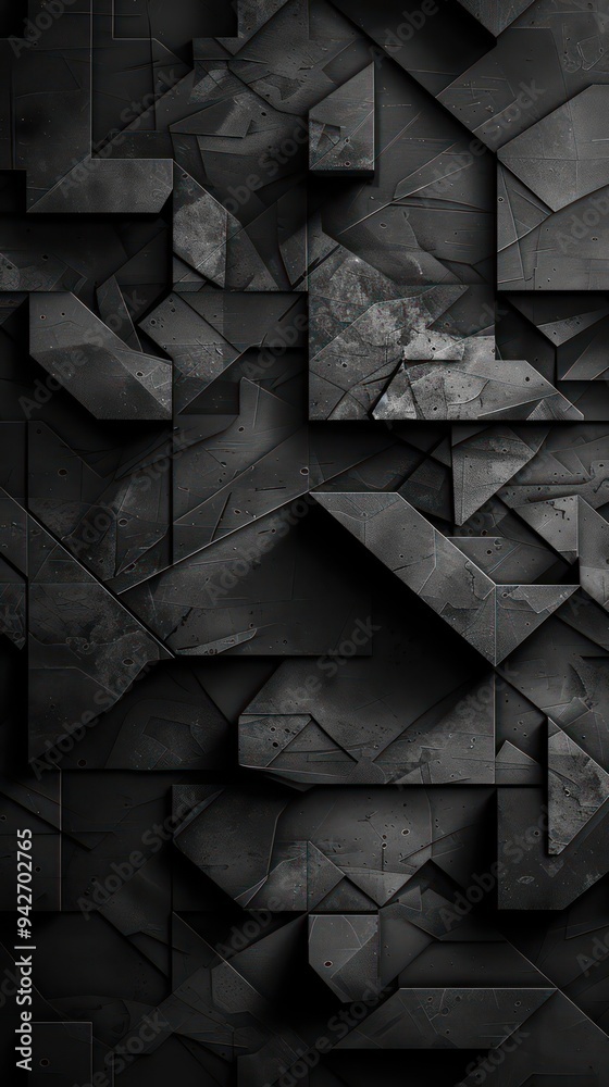 Elegant black abstract design with parallelogram tiles arranged in a ...