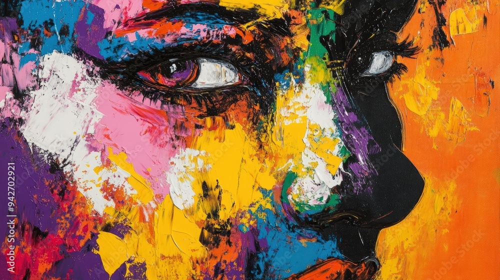 An abstract expressionist painting of half body side with the most ...