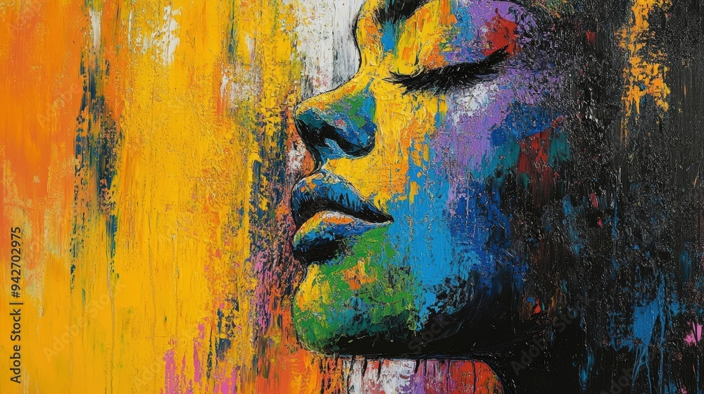 An abstract expressionist painting of half body side with the most ...