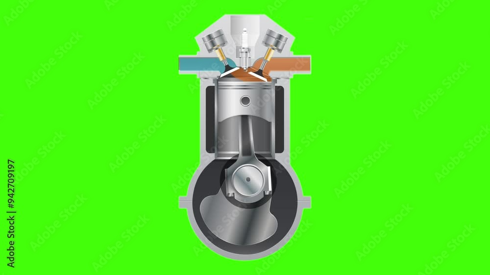 2D Animation of petrol engine with a explosions of fuel on Green ...