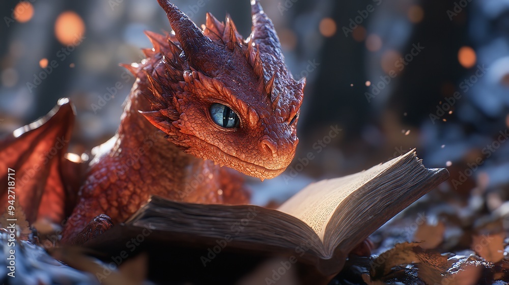 Epic 3D render of a serpentine dragon intertwined with scrolls and ...