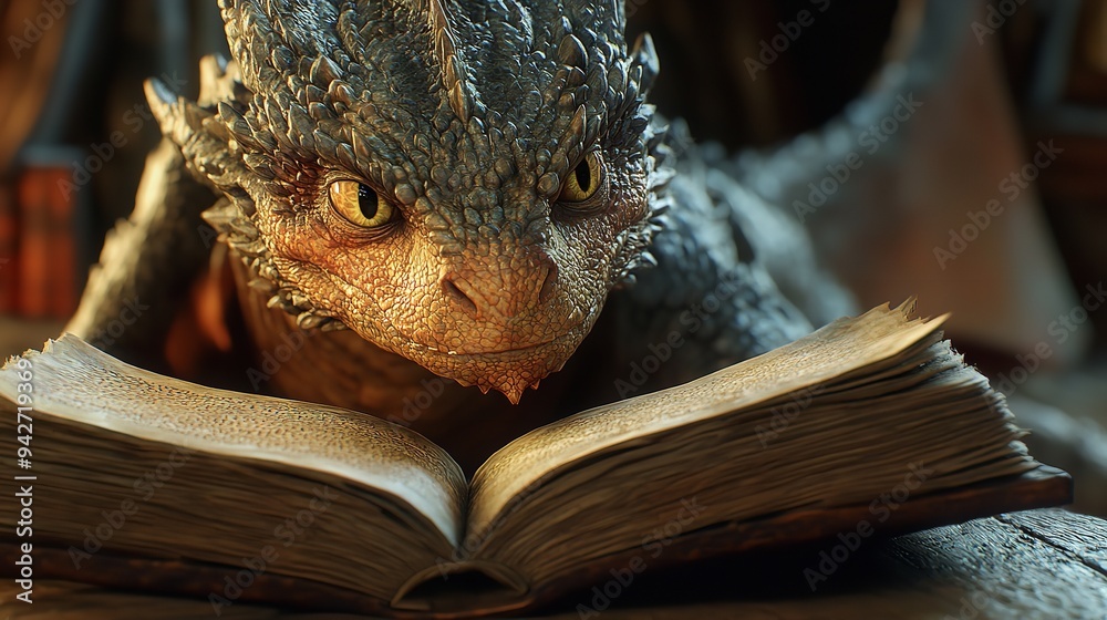 Epic 3D render of a serpentine dragon intertwined with scrolls and ...