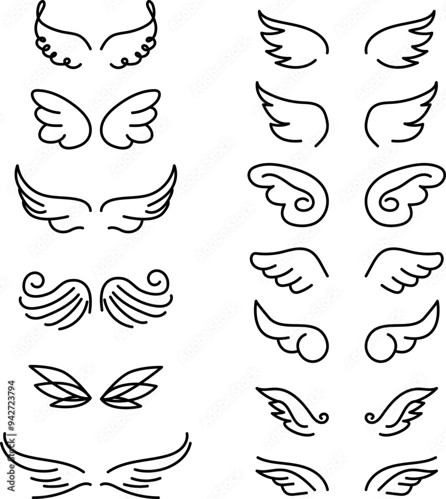 Variety of Angelic Wing Outlines and Decorative Wing Designs for ...