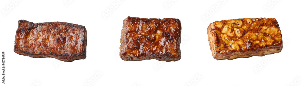 Marinated Tempeh, Tofu, and Seitan Steaks. Isolated on a Transparent ...