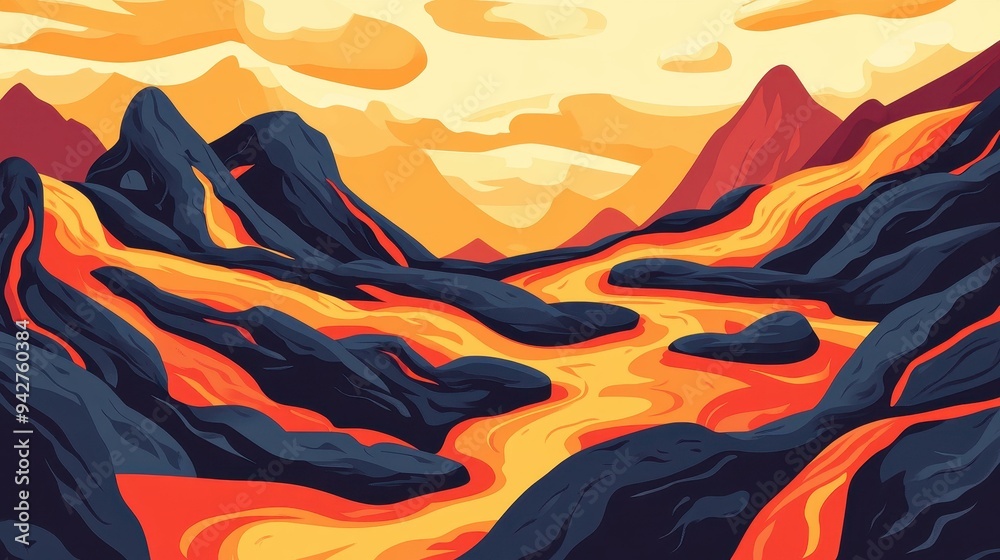 Experience the fierce dynamism of a solid mountain, with lava flows and ...