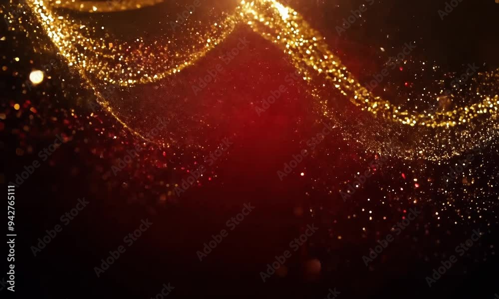 Dazzling golden particles dance through a dark background at night creating an enchanting visual ...